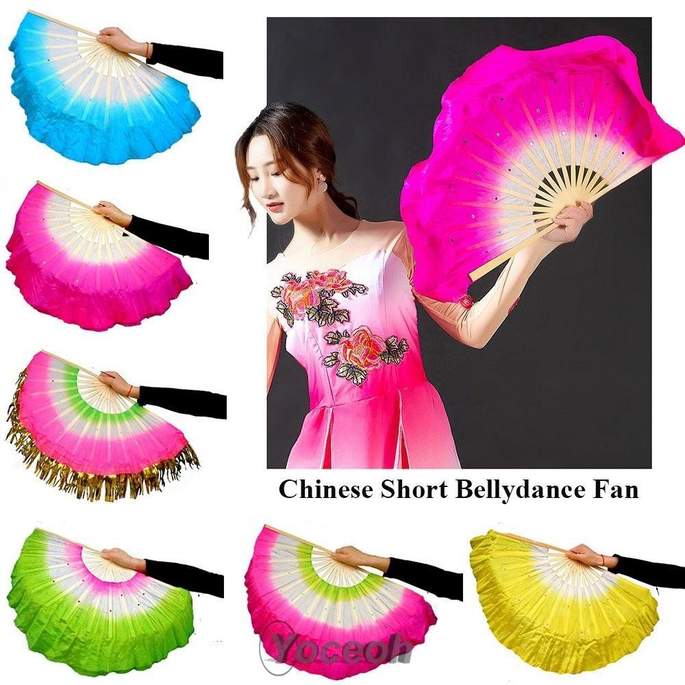 YOCEOH Belly Dancing Fan 40cm Gradient Color Long Imitation Long Silk ...