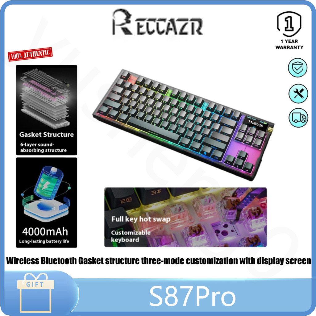 RECCAZR S87Pro Side-engraved mechanical keyboard, wireless Bluetooth Gasket structure, three ...