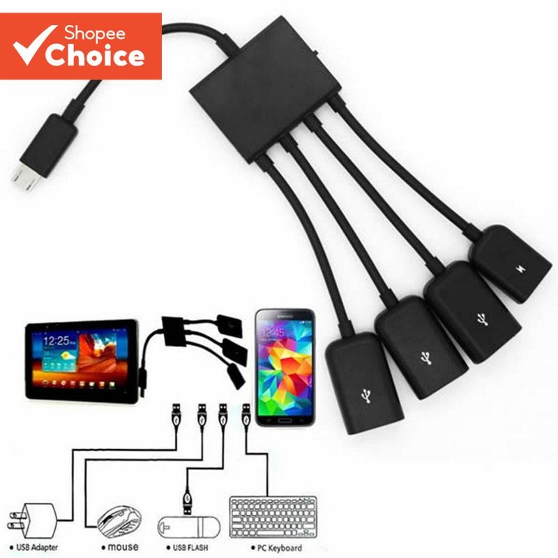 Hot 4 Port Micro USB Type-c Power OTG Extender Hub Cable Black For ...