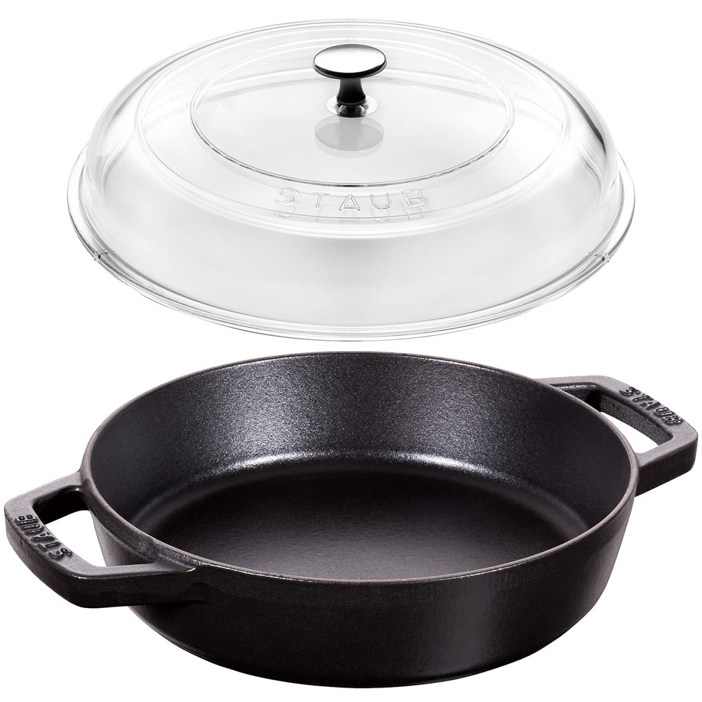 staub Double Handle Frying Pan Black 20cm with Glass Lid | Shopee ...
