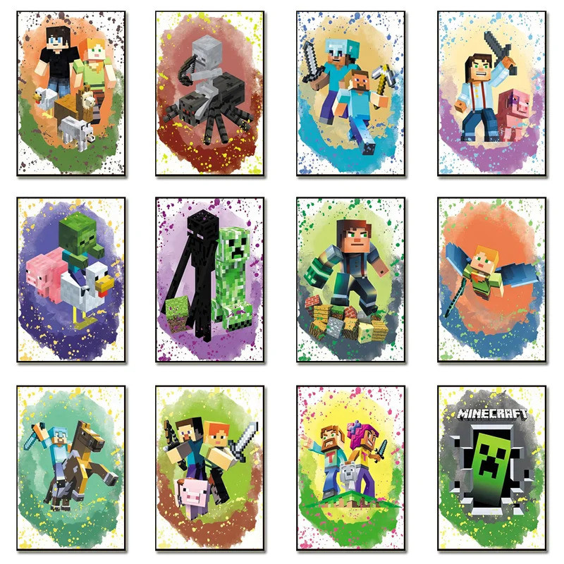 Hot Popular Game Cartoon Poster M-Minecraft Character Pixel Art Print ...