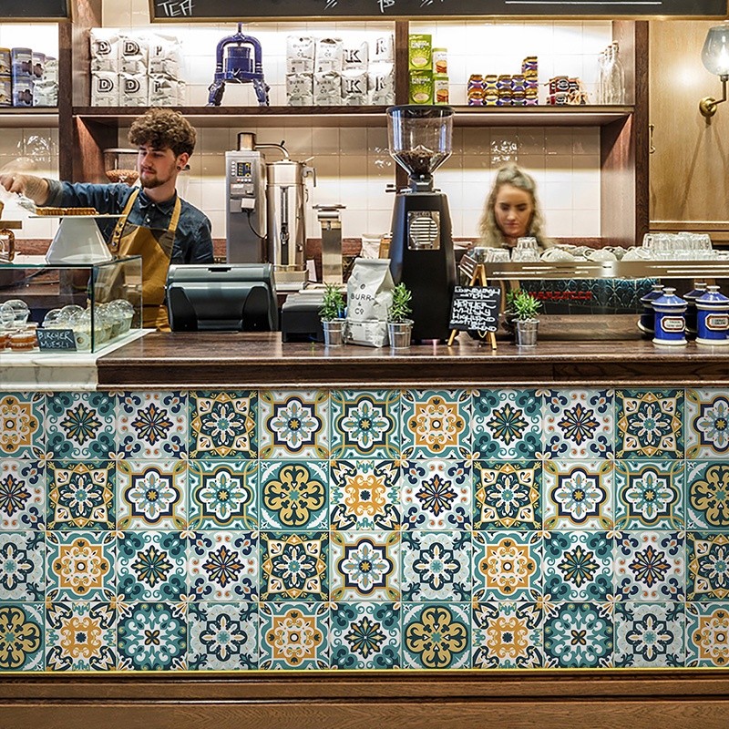 30 PCs 10 * 10cm Color Moroccan Style Occlusion Stickers Mexican Tile ...