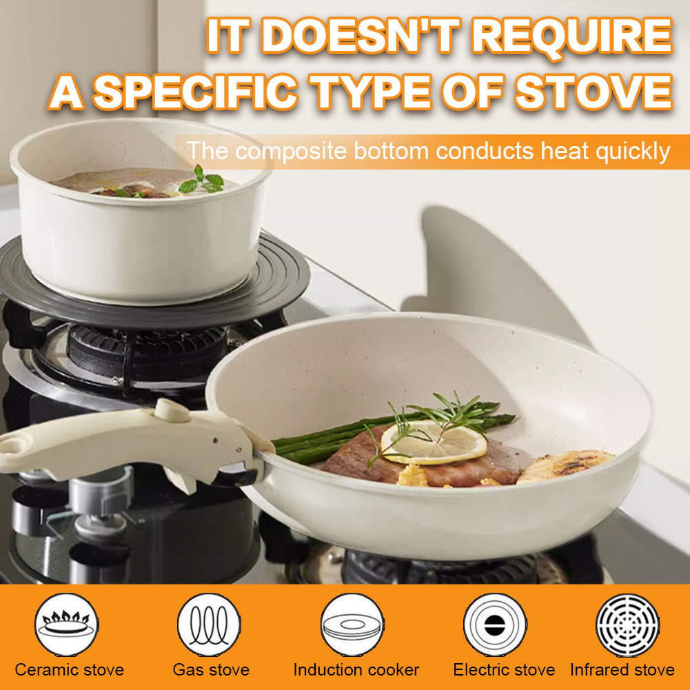 6Pcs Nonstick Cookware Sets with Detachable Handle Ceramic Non Stick ...