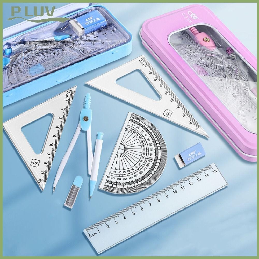 PLUVII 7PCS/Set Ruler Set, Plastic Straight Ruler Pencil Compass Kit ...