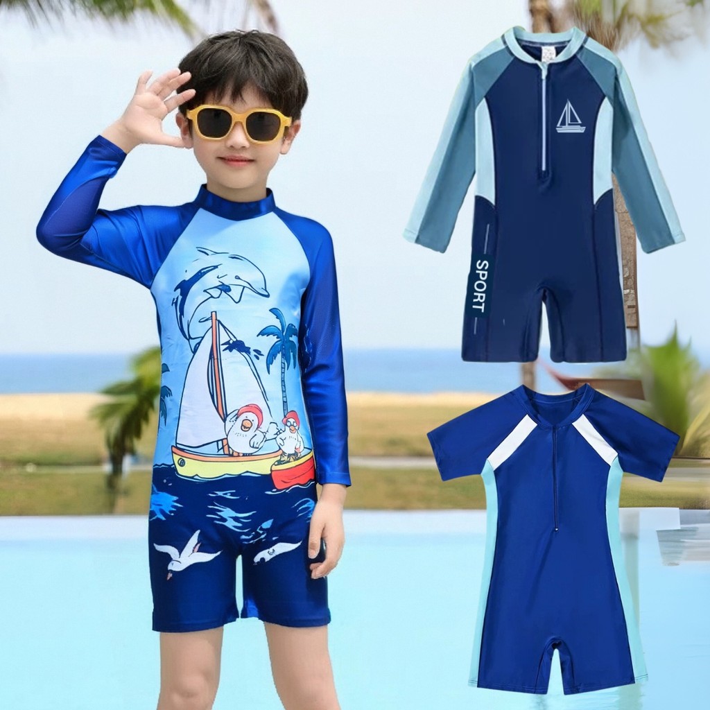 Swimwear for Kids Boys 3-13Y Long Sleeve Quick Dry One Piece Rashguard ...