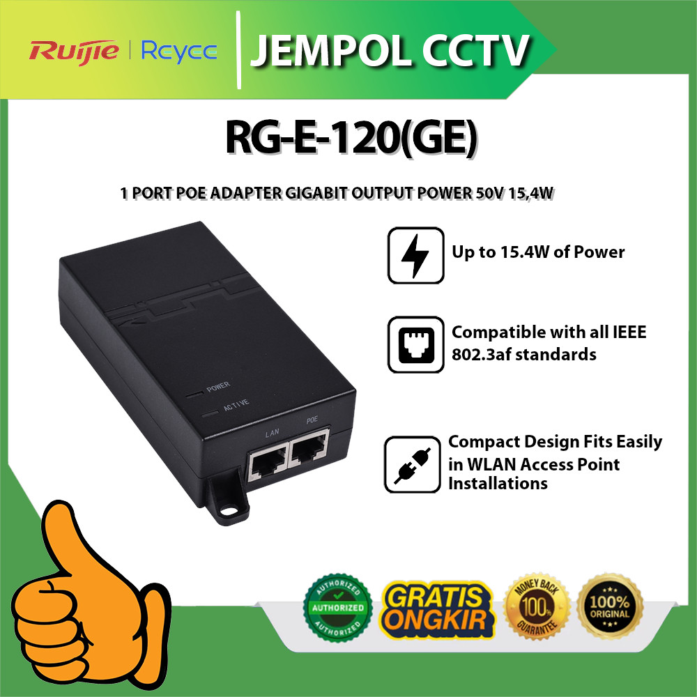 RUIJIE REYEE RG-E-120(GE) 1 PORT POE ADAPTER GIGABIT OUTPUT POWER 50V ...