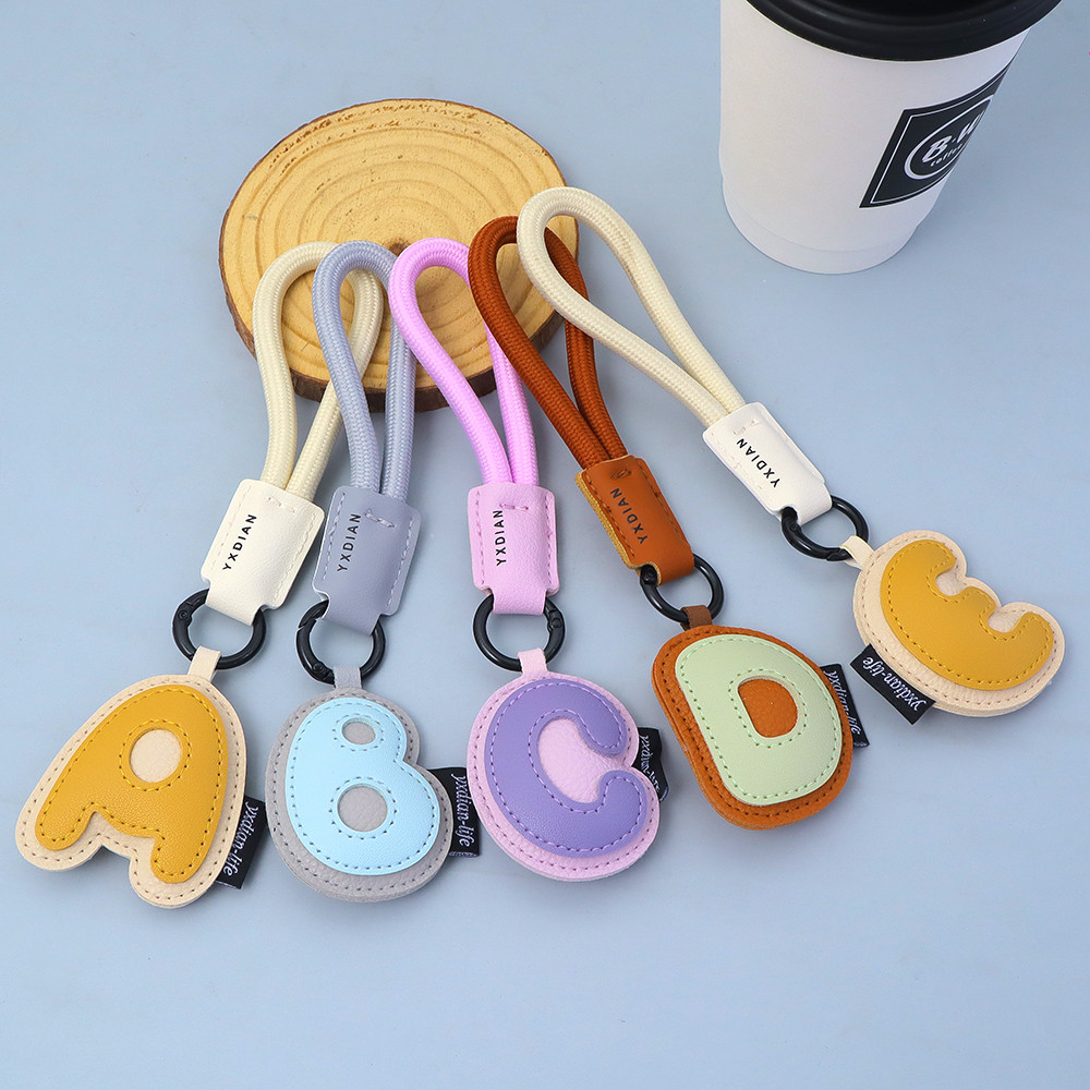 1pcs Pu Leather Letter Keychain A-Z Solid Color Initials Braided Rope ...