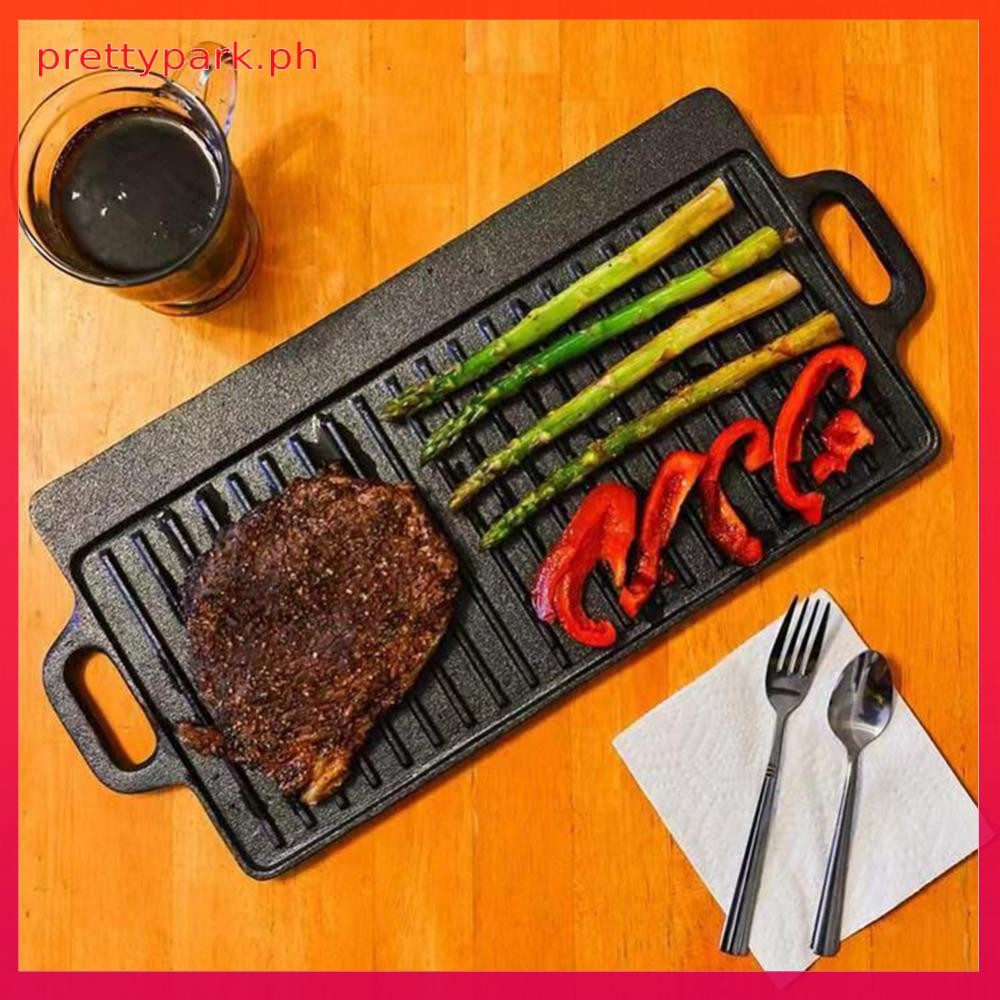 ღ ready stock ღ Cast Iron Griddle Plate Double Sided Grill Pan with ...