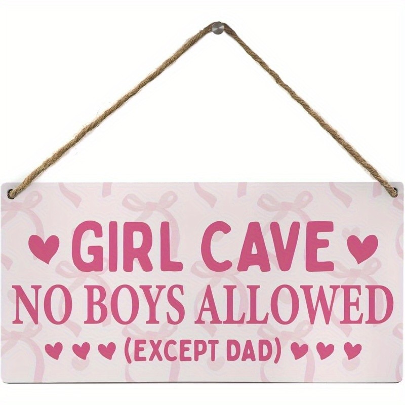 Girls Cave Sign - Pink Wooden Hanging Decor with 'No Boys Allowed' Message for Teen Girls ...
