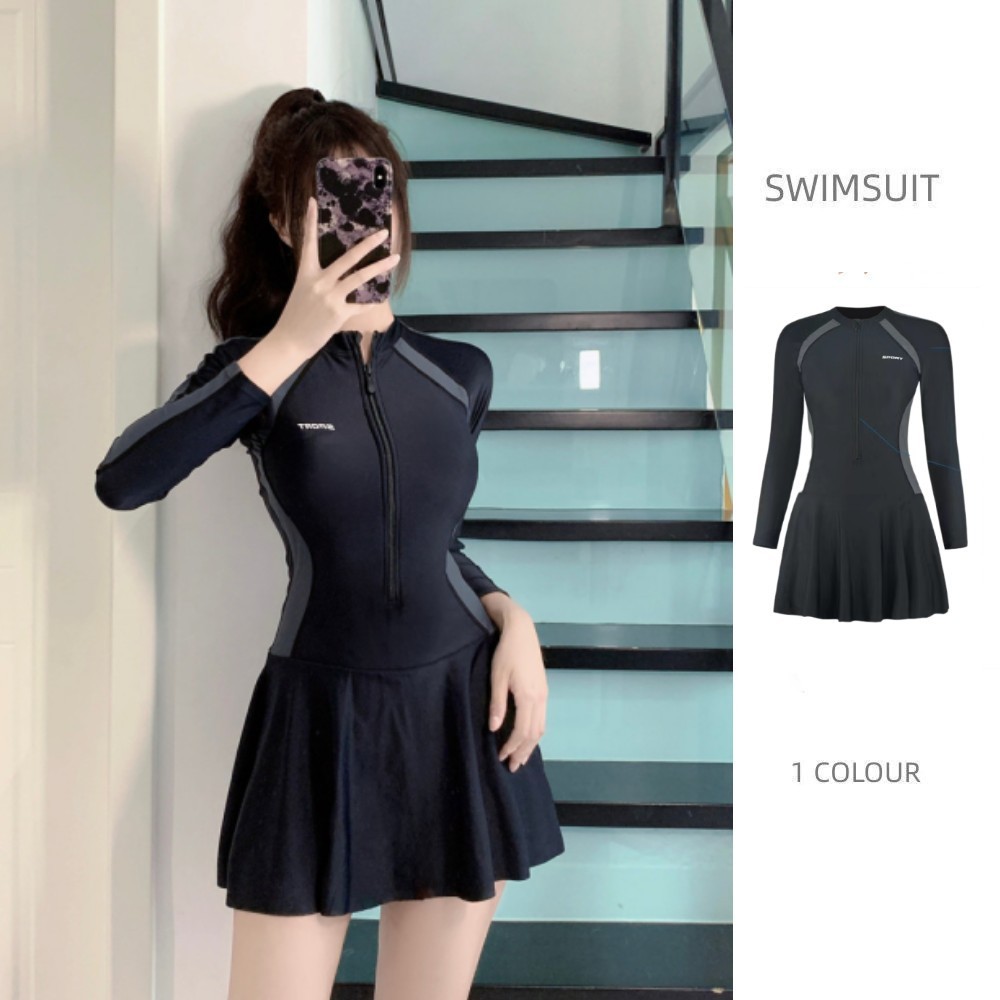 One-Piece Swimsuit Female Conservative Swimsuit Hot Spring Swimming ...