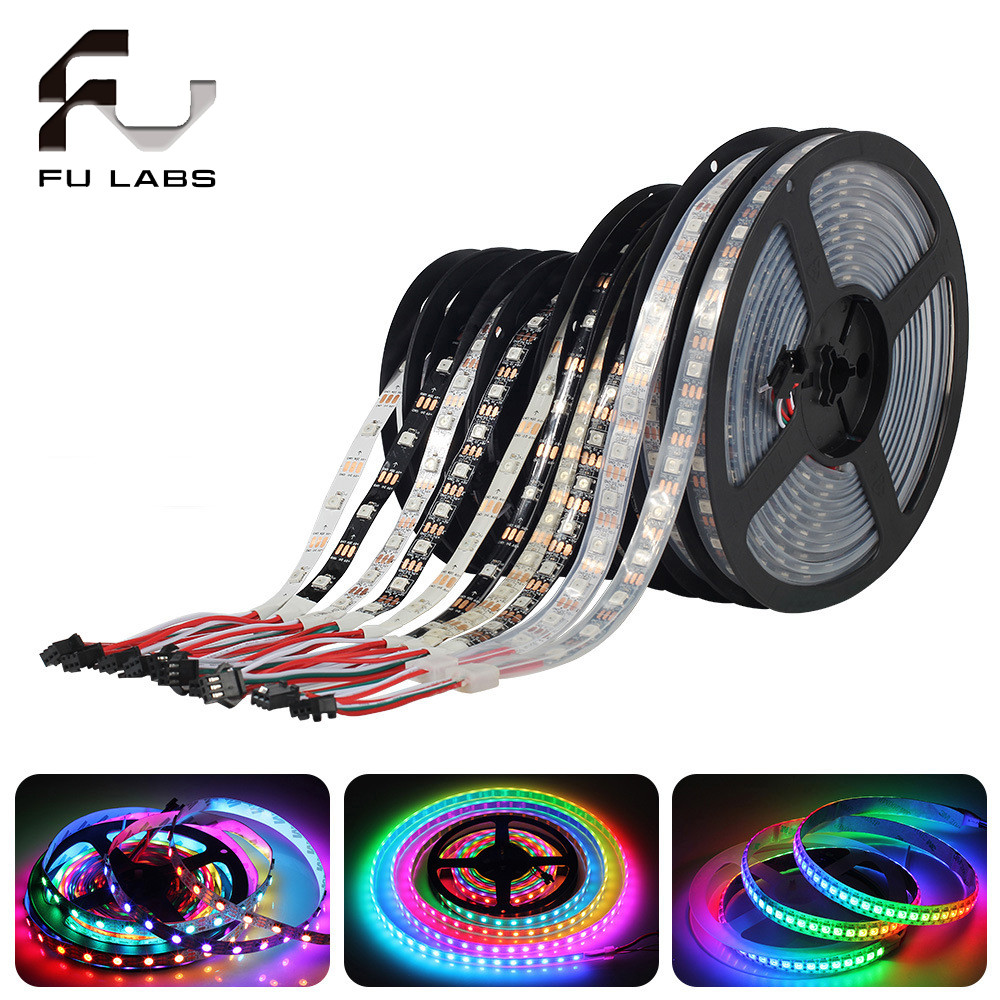 1m/roll DC5V WS2812B Led Strip 30/60/74/96/144 Leds/m WS2812 Black PCB ...