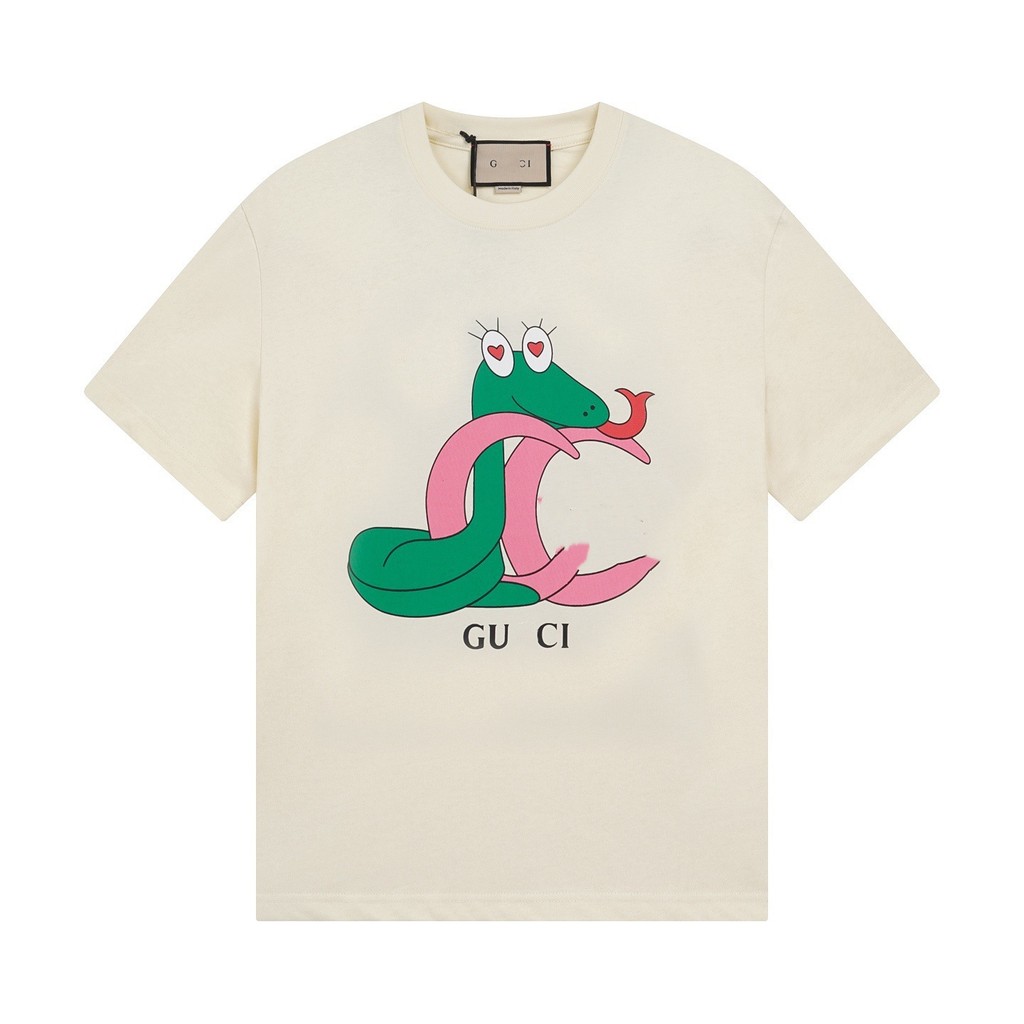 AK0C GU*GG Summer New Snake Year Limited Cartoon Series Printed Simple ...
