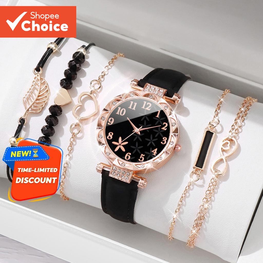 6pcs Women's Watch Set New Fashion Trendy Leather Strap Quartz Women's ...