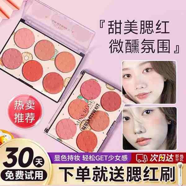 squad cosmetic blush on with brush blush on powder Missrose Six-Color ...