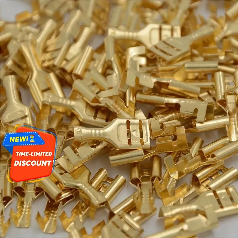 100 pcs 6.3mm Gold Brass Automotive Speaker Female Spade Terminal Wire Connectors | Shopee ...