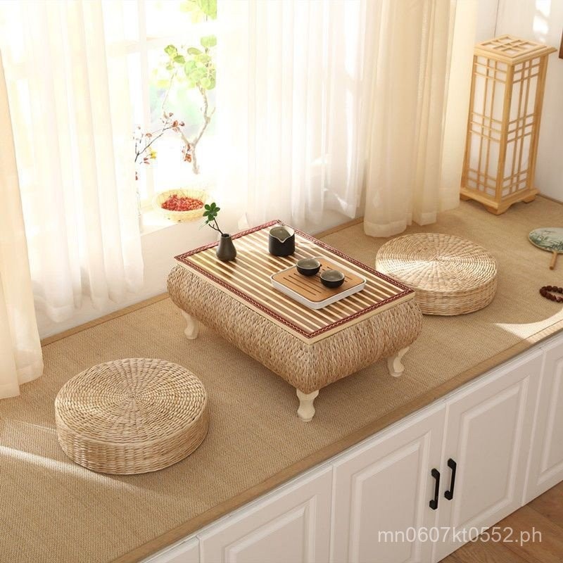 Rattan Tatami Small Table Solid Wood Low Bench Storage Bay Window ...