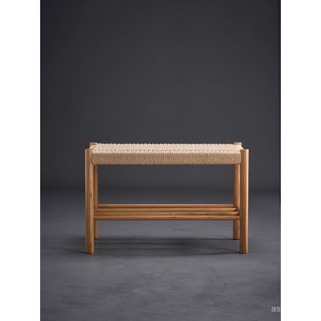 Nordic Solid Wood Rope Woven Shoe Changing Stool Japanese Style Simple ...