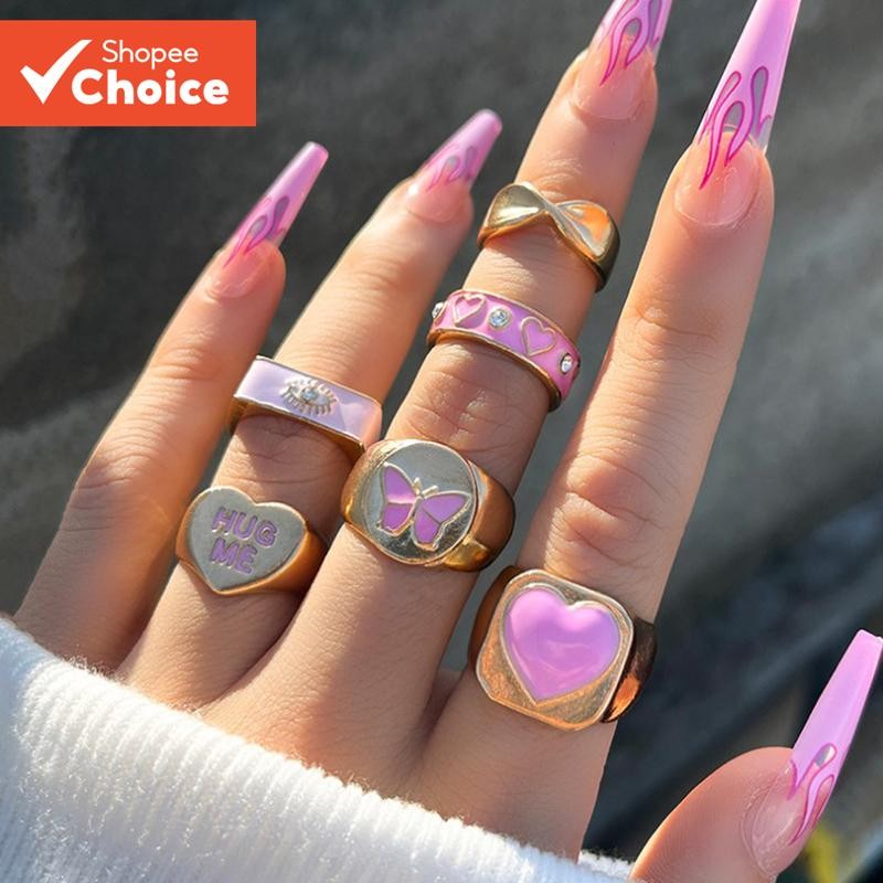 A Set Exaggerated Love Heart Pink Butterfly Letter Eyes Inlaid ...