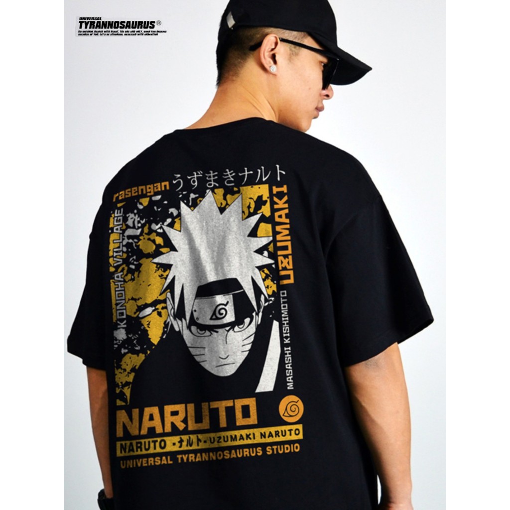 Naruto Anime Collab T-Shirt Naruto Sasuke Heavyweight Cotton Oversized ...