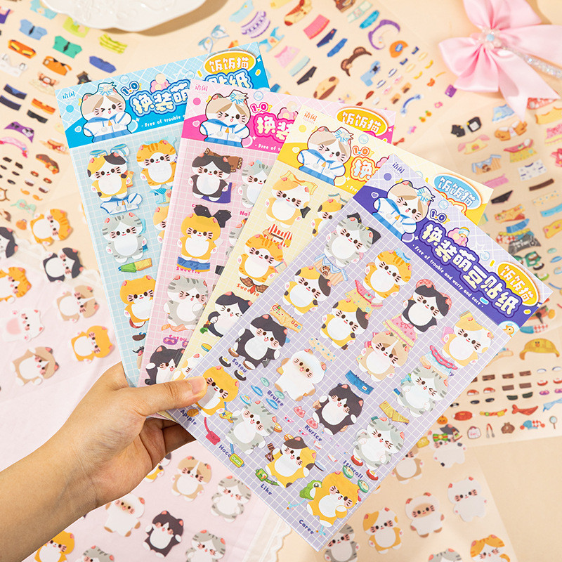 Cdaily|2pcs Cute Style pet Cut Film Stickers Meal Cat Dress Up Cute ...