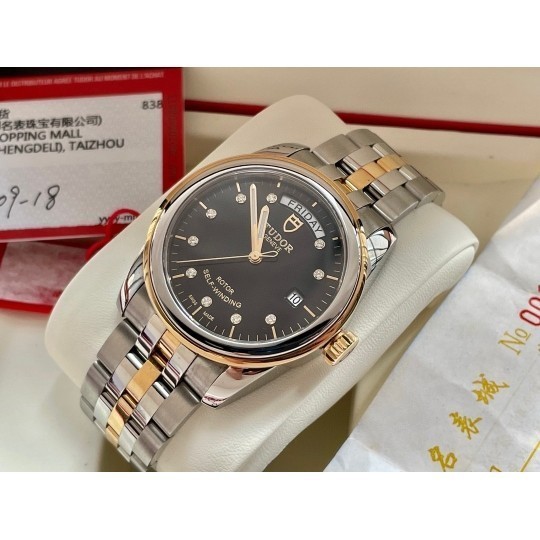 Tudor Tudor Tudor 56003 Dual Calendar Weekly Display Between 18k Gold ...