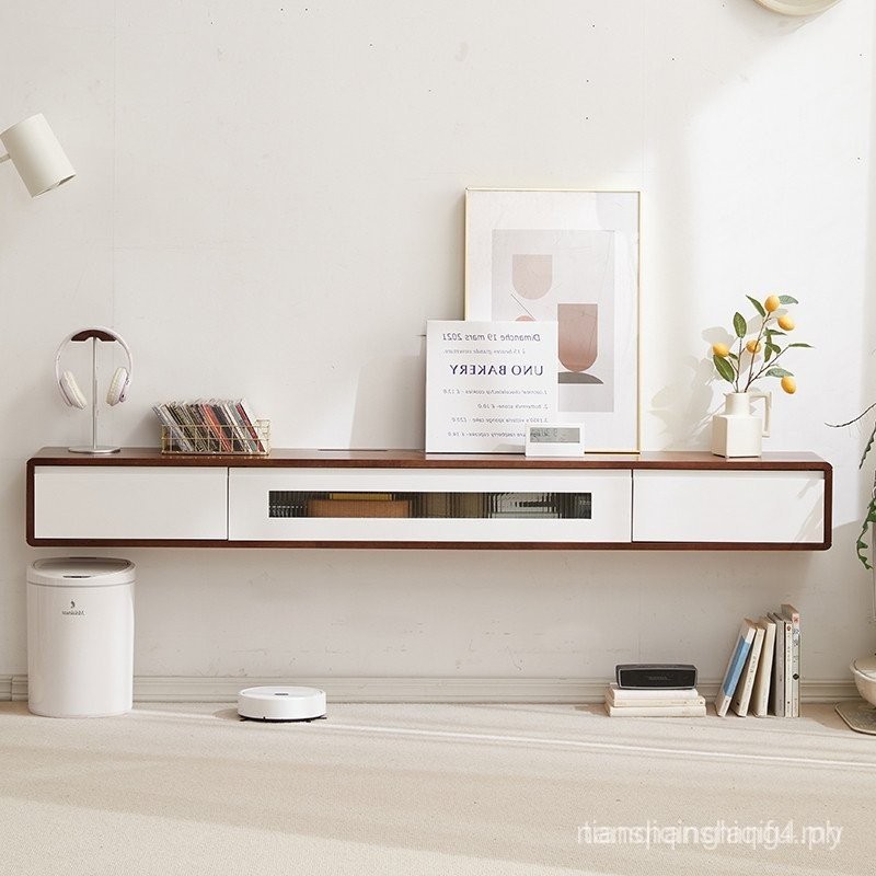 Solid Wood Dressing Table Wall-Mounted Hanging TV Cabinet Integrated ...
