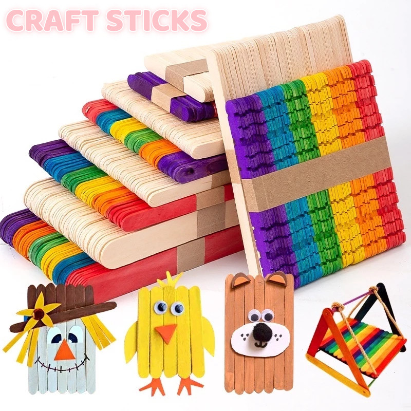 50pcs lce Cream Stick DlY Materials Woodwork Color Wooden Popsicle Art ...