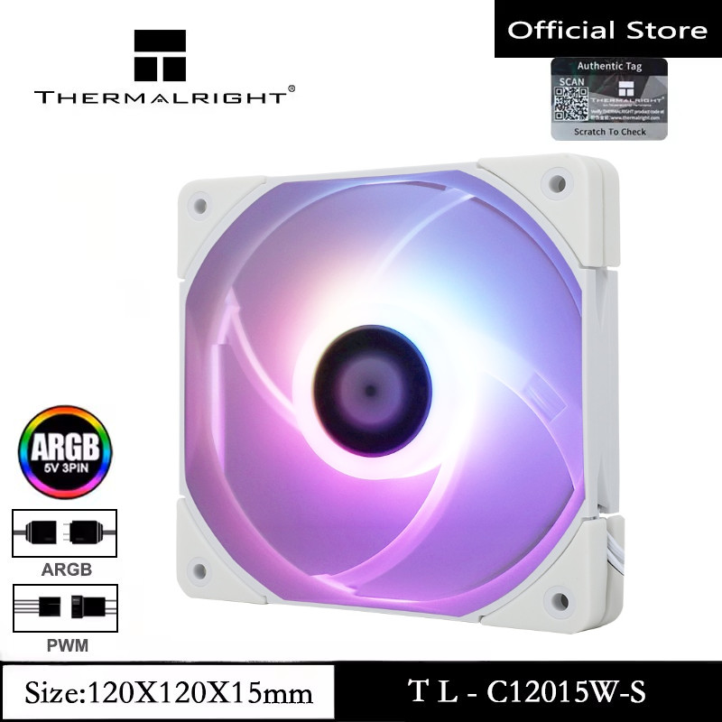 Thermalright TL-C12015W-S White ARGB CPU Fan 120mm Case Fan Quiet PWM Computer Fan ARGB 15mm ...