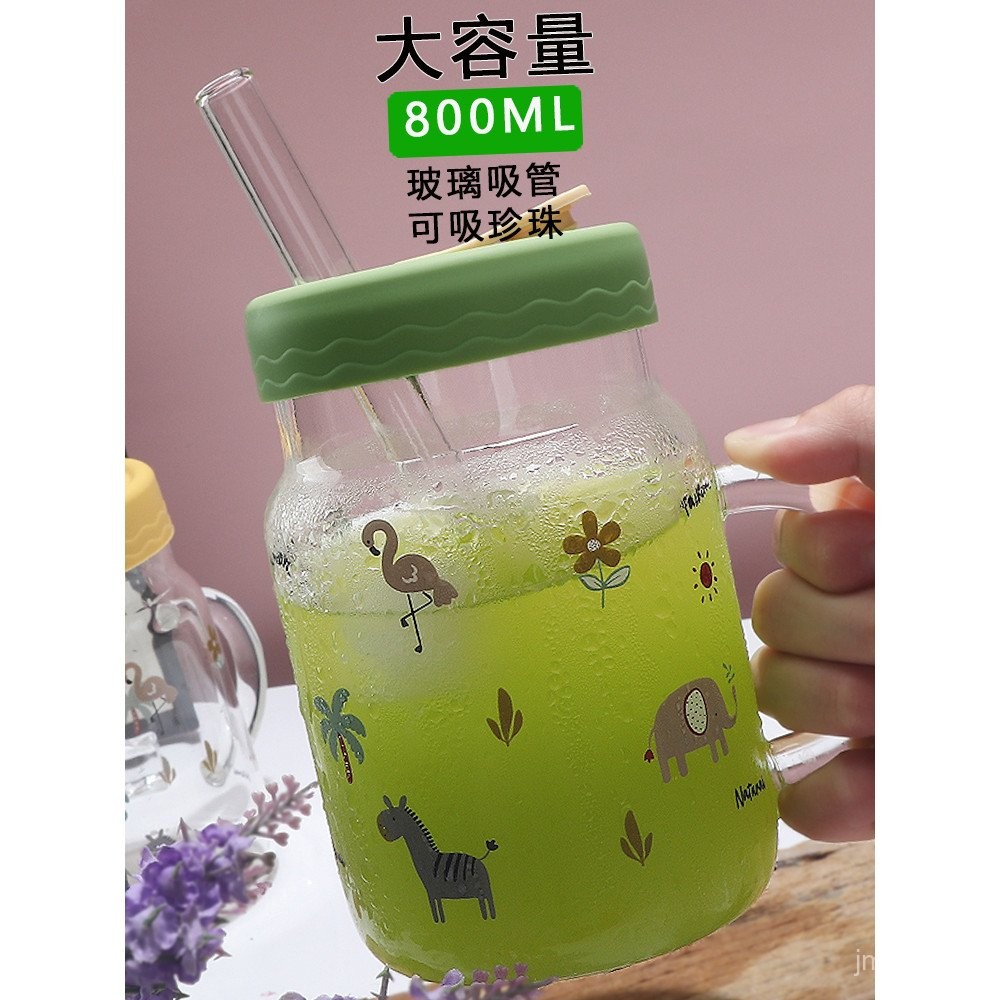 Glass Straw Cup Large Capacity High Borosilicate Glass Cup with Lid ...