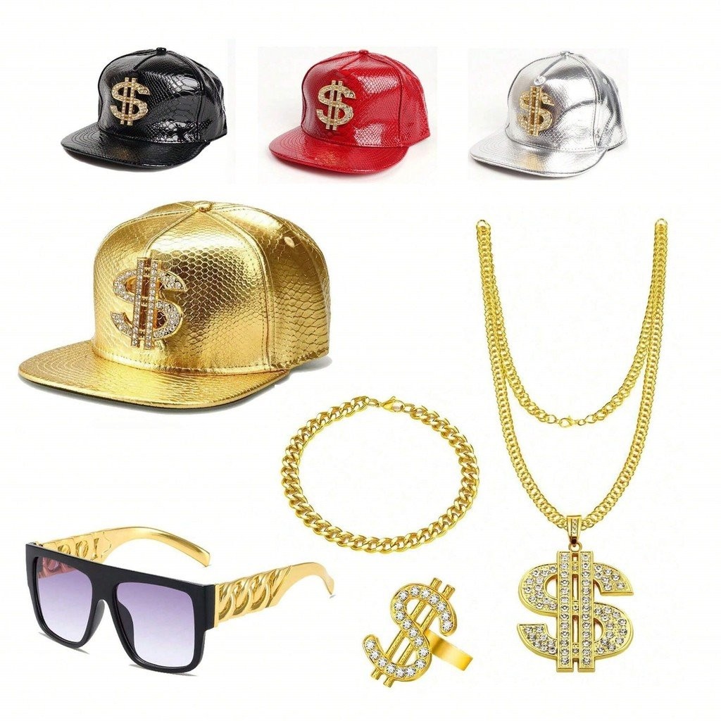 5pcs 80s & 90s Hip Hop Costume Set: Cool Rocker Rapper Accessories with ...