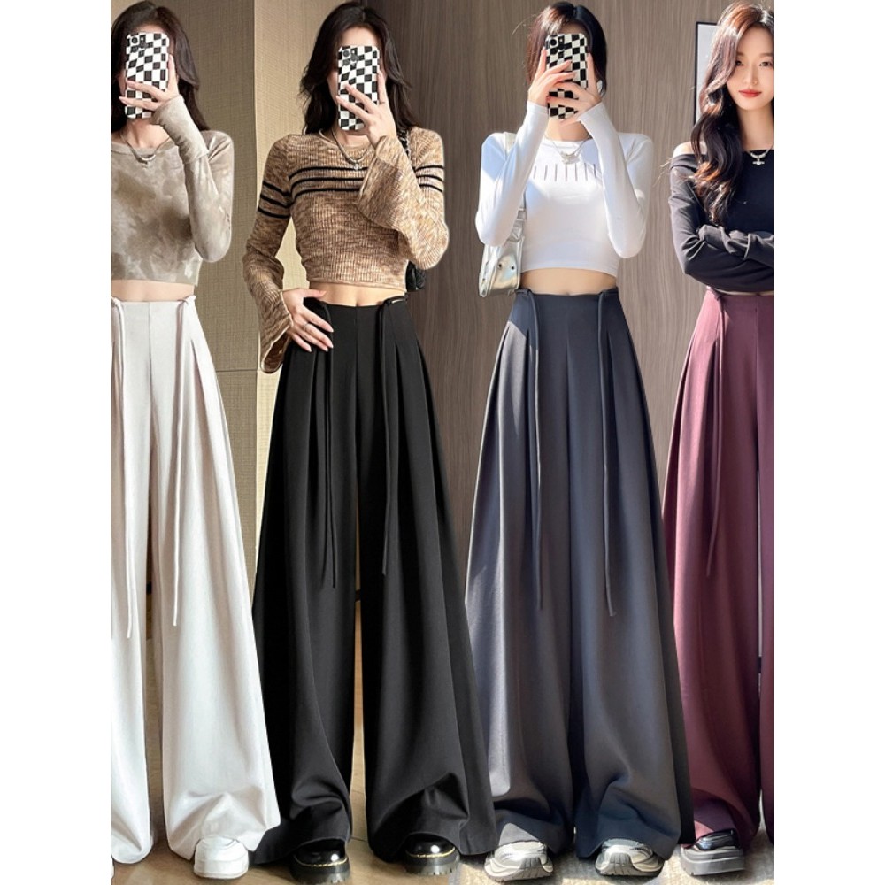 ,, With Row Door Suit Wide-Leg Pants Women Lace-Up Design Slimmer Look ...