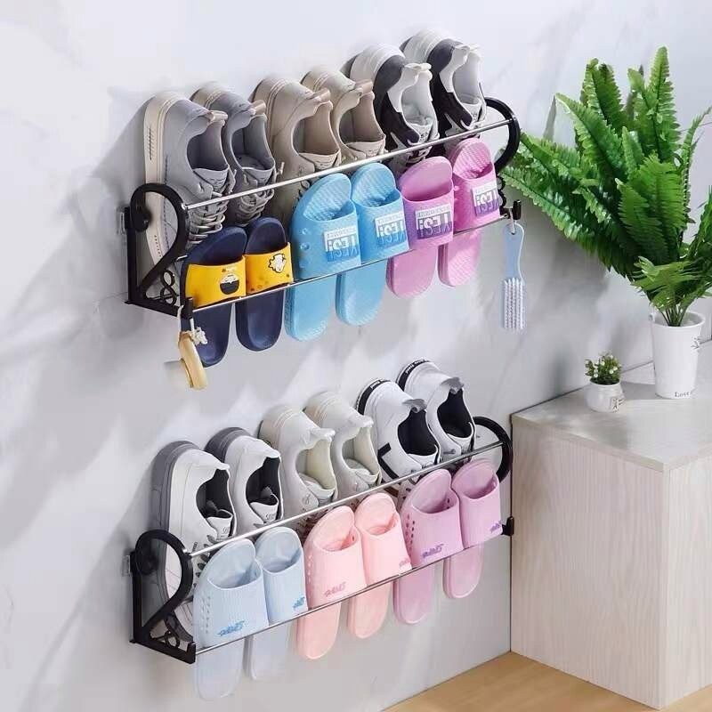 63cm Wall Mounted Slipper Organizer Shoe Rack Slipper Rack Organizer ...