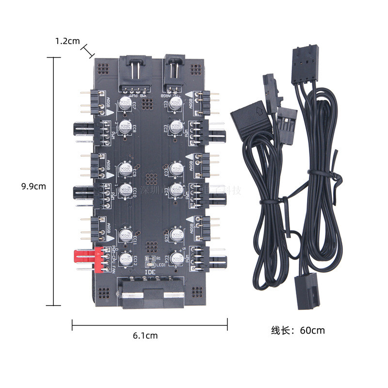 Computer Motherboard SATA 1 to 6 Channels PWM/ARGB HUB 4-Pin Fan HUB 5V ...