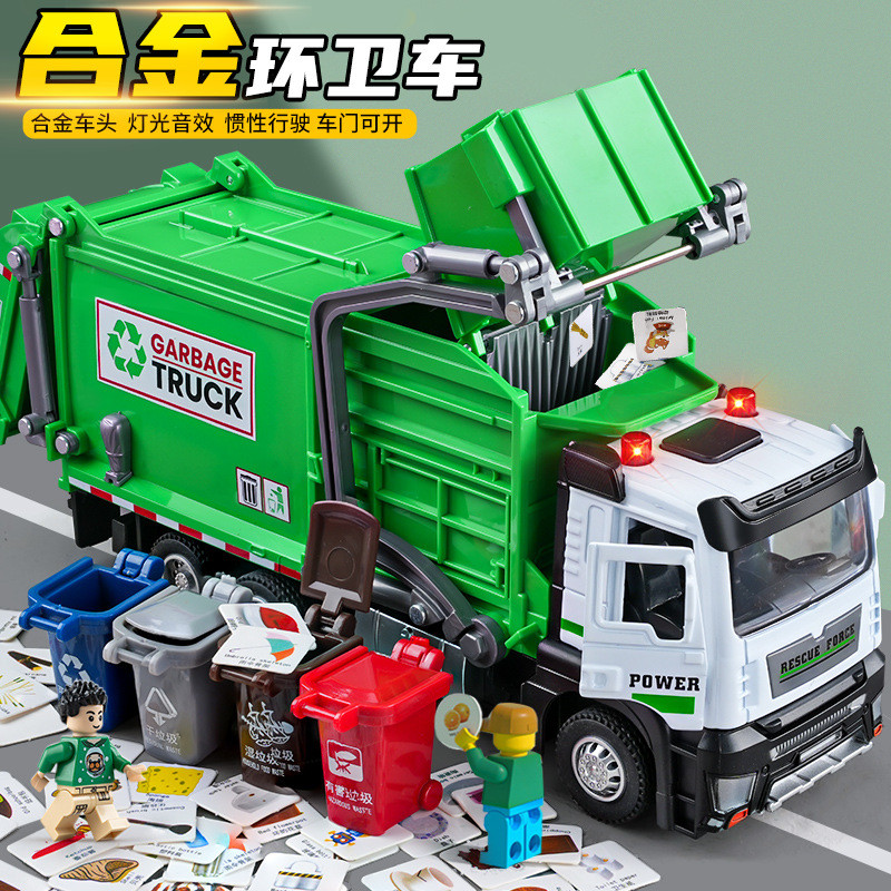 Big Size,1/18 Scale Garbage Truck Toys Metal Cab,Friction Powered Waste ...