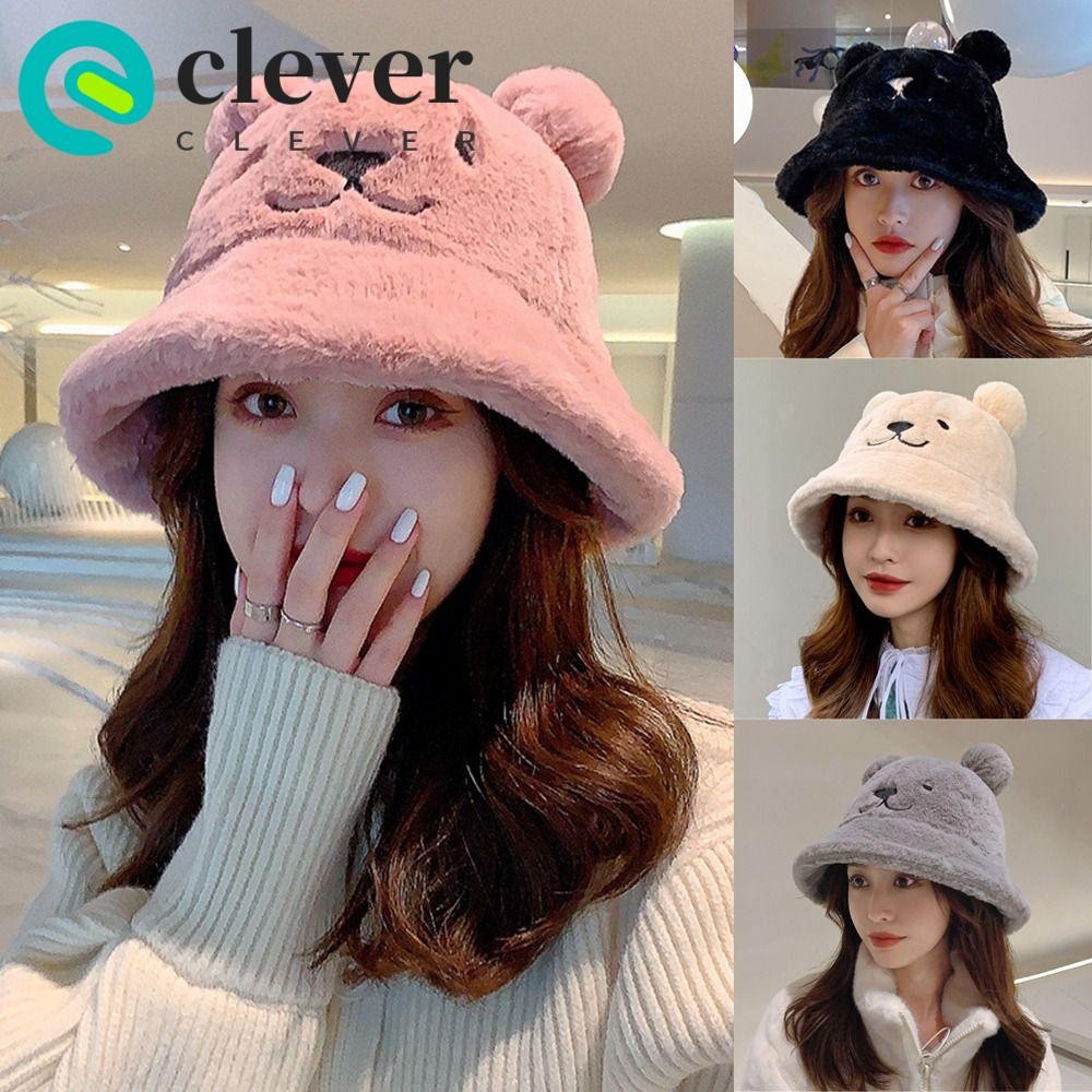 CLEVER Fisherman Hat Cute Bear Ears Thick Autumn Winter Soft Plush ...