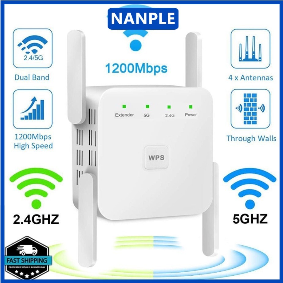 NANPLE 1200M WiFi 5 Repeater, 2.4GHz 5GHz Wireless Signal Extender ...