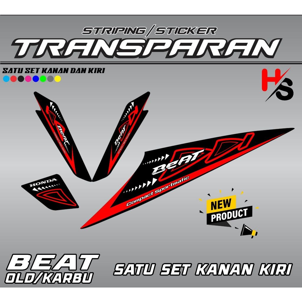 HONDA BEAT KARBU/OLD TRANSPARENT STRIPING STICKERS NEWEST MOTIF SIMPLE ...