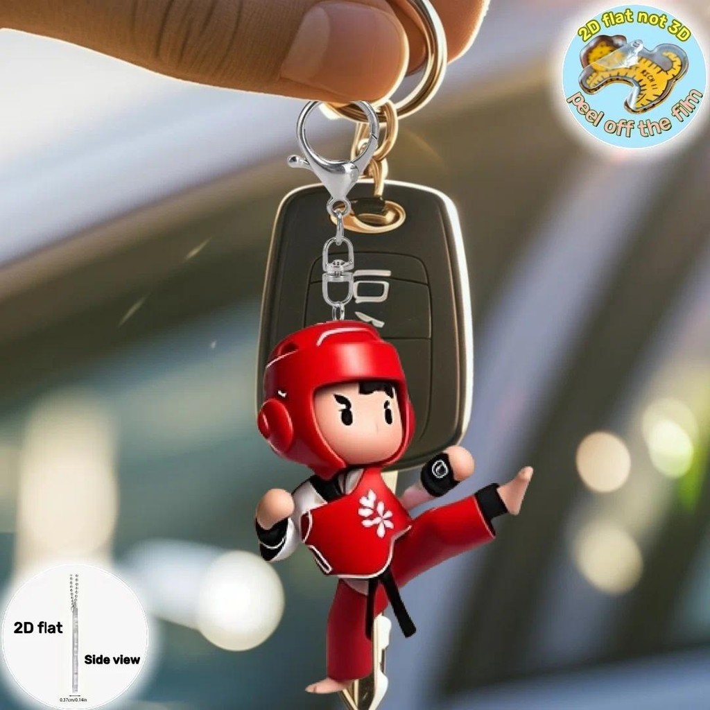 Red Taekwondo Uniform Boy Pendant Keychain,Cartoon Themed 2D Flat ...
