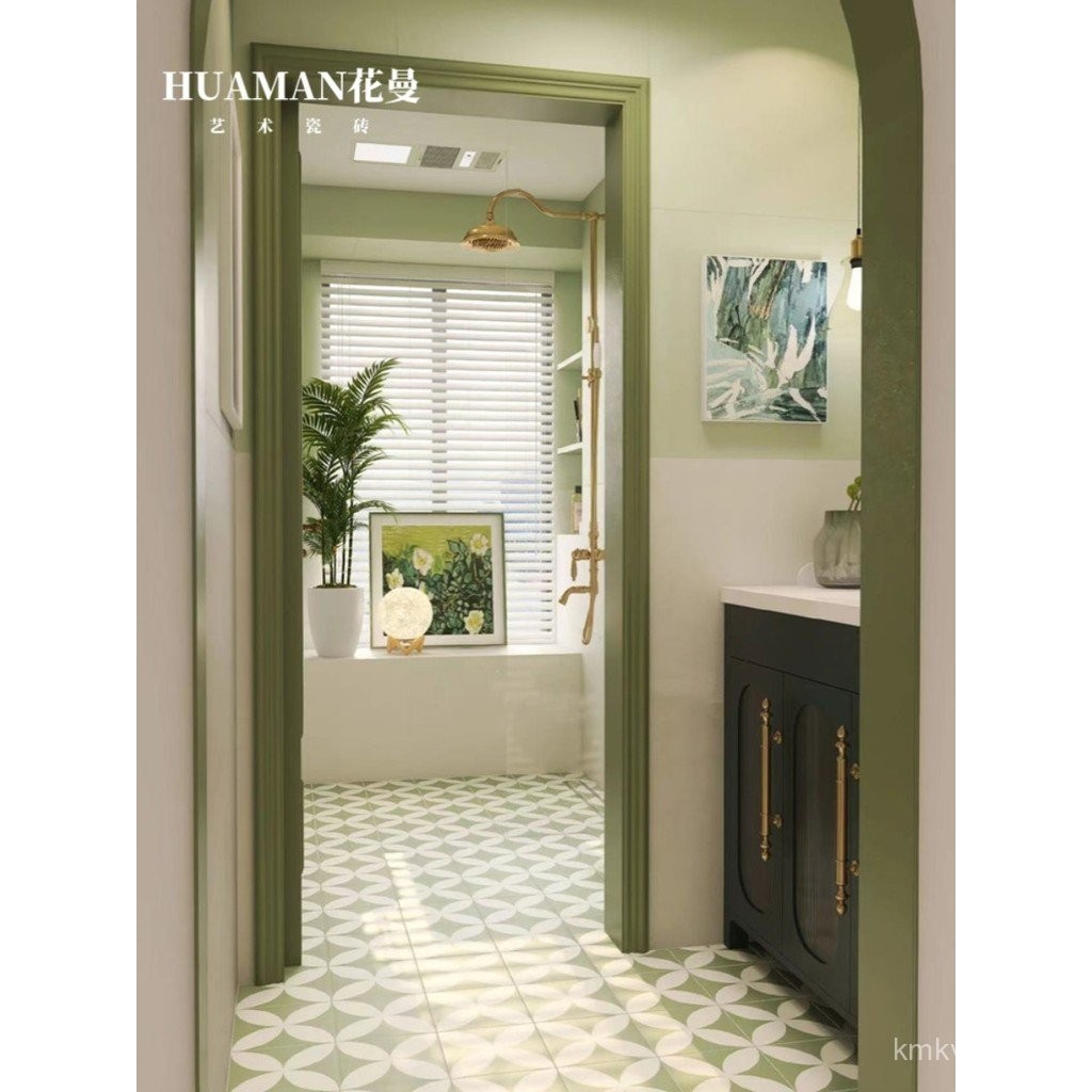 Light French Retro Avocado Green Bathroom Tile Toilet Bathroom Green ...