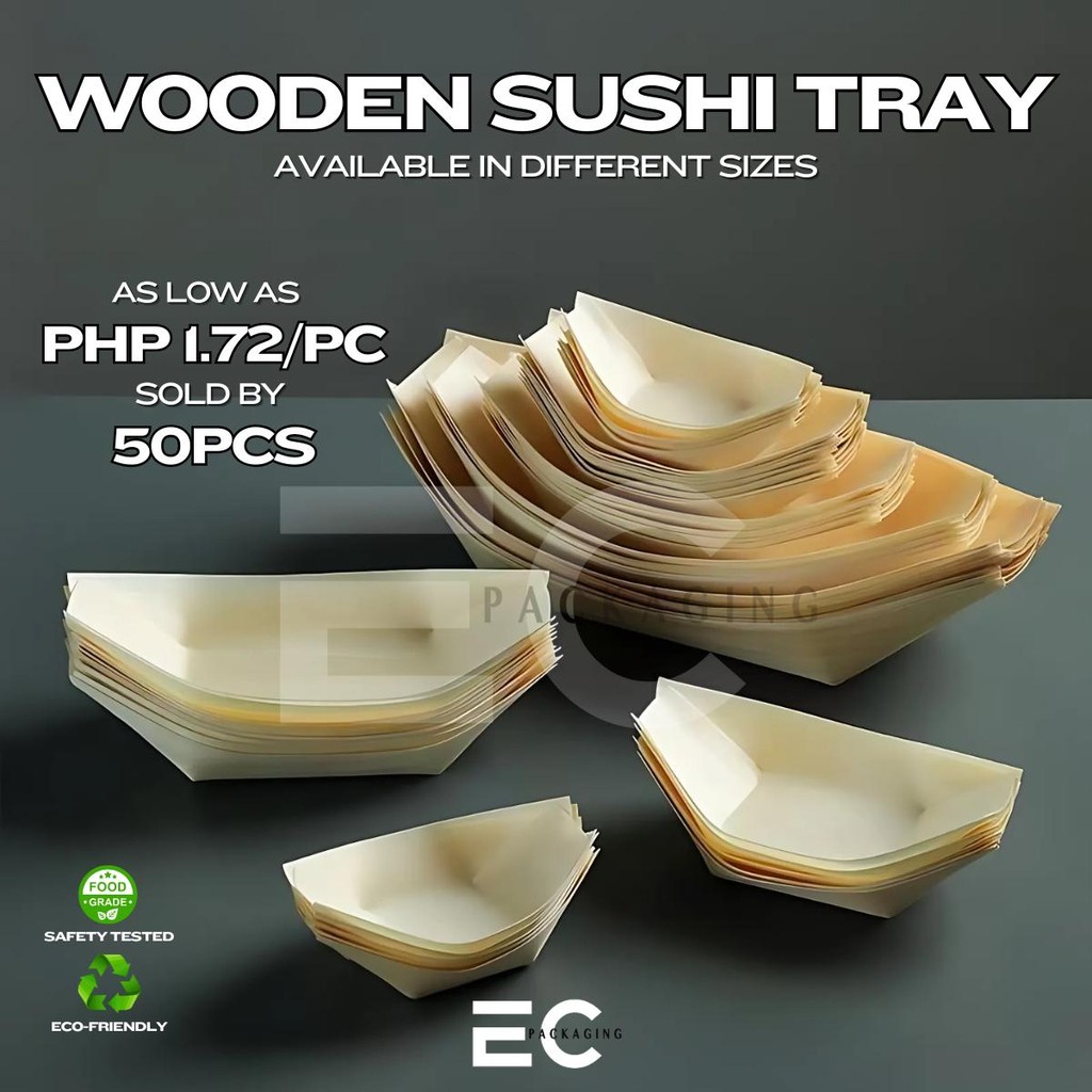 EC 50PCS Disposable Sushi Wooden Boat Food Trays Dishes Sushi Plate ...