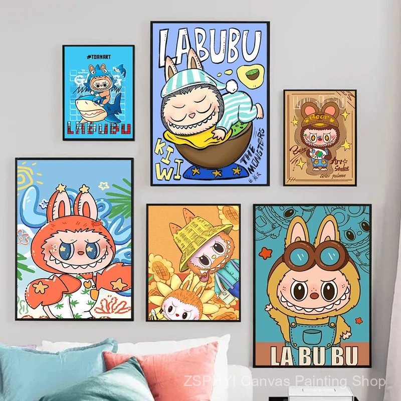 Cute Labubu Poster Print for Kids Bedroom Home Decor Cartoon Canvas ...