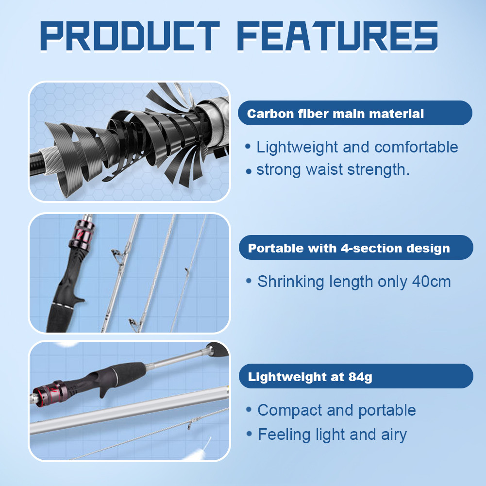 1.4M Casting Fishing Rods Ultralight 4 Section Baitcasting Carbon ...