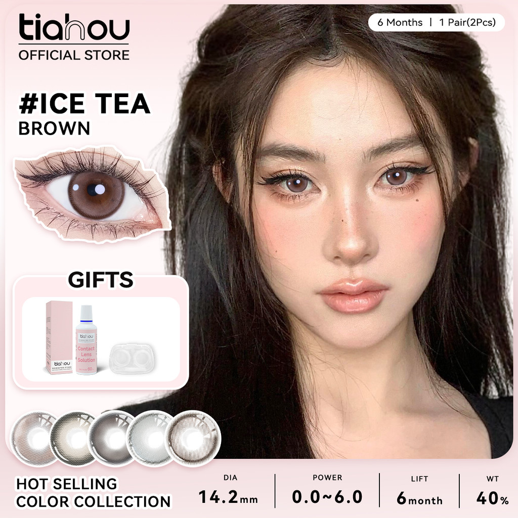 TiaTou Colored Contact Lenses Ice Tea Natural Soft Lens 6 Months 14.2 ...