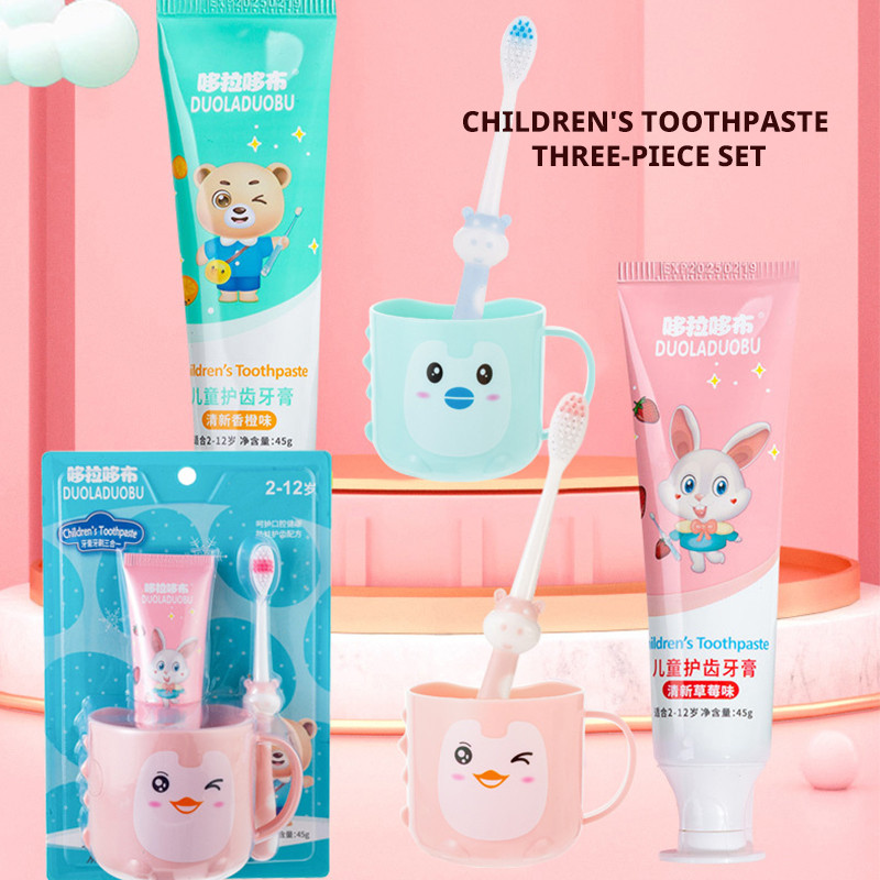 3pcs set Toothpaste for Baby Fruit Flavor Anti-Moth Fluoride-Free With ...