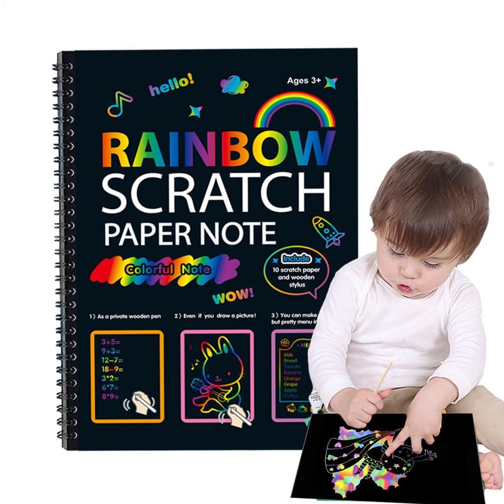 Rainbow Scratch Paper Notes 10 pages Magic Doodle Note Pad Children Art ...