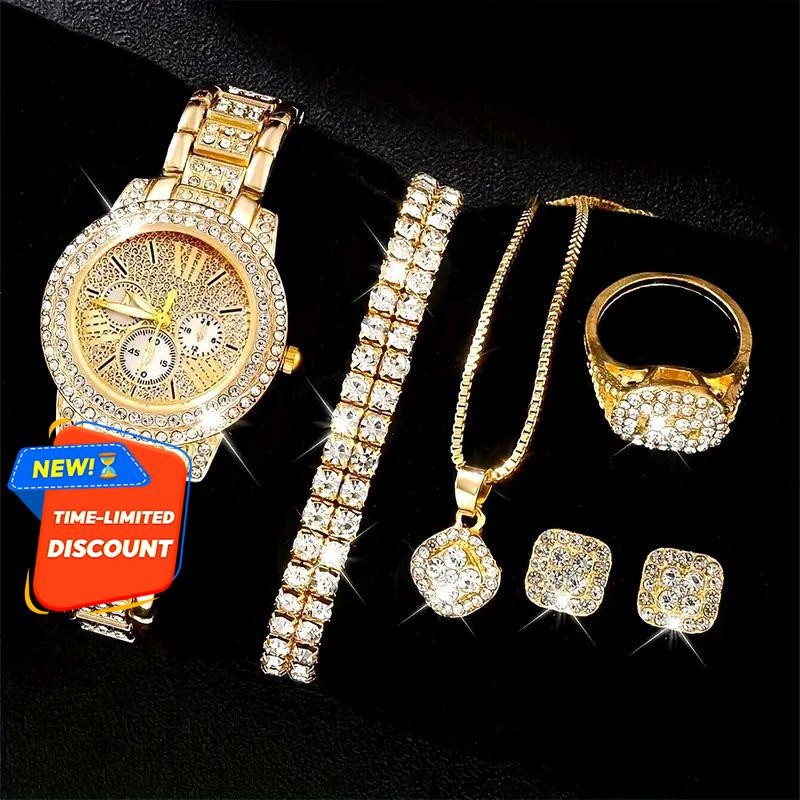Fashionable 6PCS Rhinestone Watch Set for Women - Quartz with Roman ...