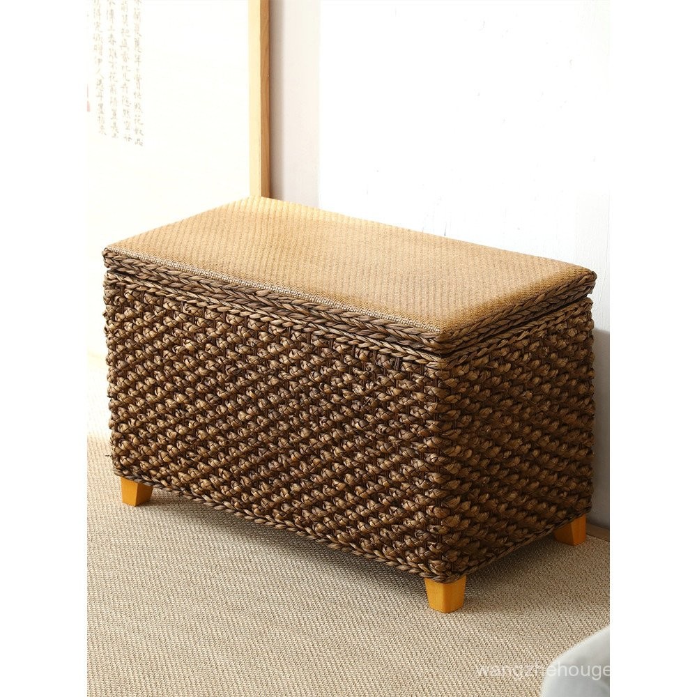 Solid Wood Rattan Shoe Changing Stool Home Low Stool Entrance Balcony ...