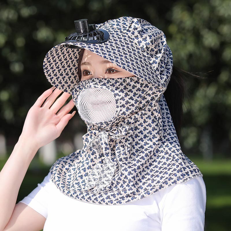 Full Face Mask Fan Hat - Cycling Sun Cap with Neck Guard & Adjustable ...