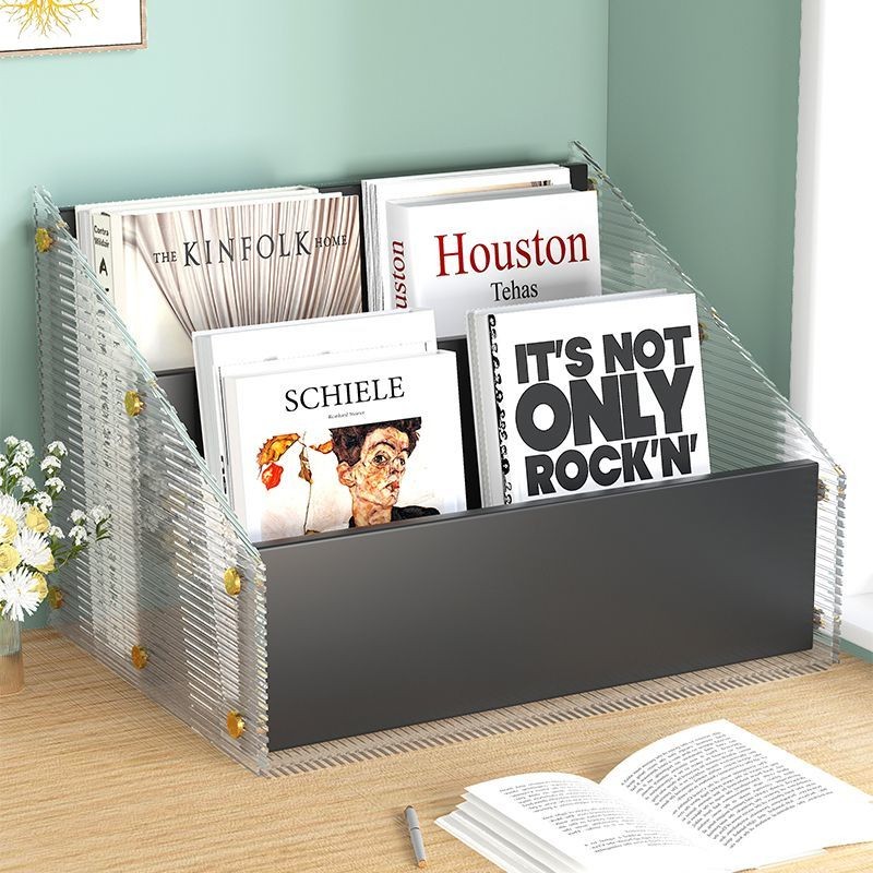 Acrylic Bookshelf Bookstand Shelf Desktop Book Storage Box Reading Rack ...