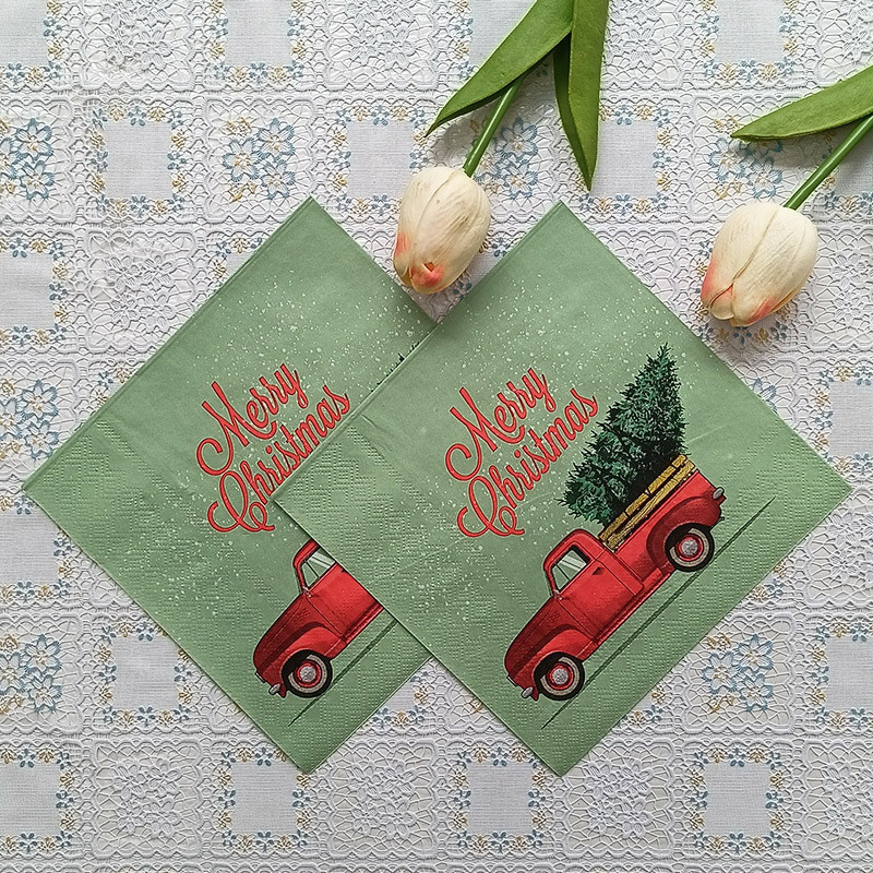 200Pcs Christmas Red Car Printed Paper Napkins for Table Decoration ...